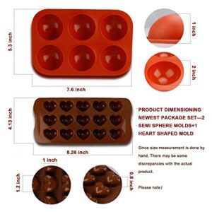 Jasilon [UPGRADE SAFE MATERIAL] 2 Chocolate Bomb Molds + 1 Heart Shaped Silicone Mold, Medium Semi Sphere Silicone Mold, 6 Holes Round Silicone Molds for Hot Chocolate Bombs,Cake,Jelly,Mousse-Red