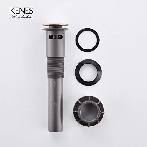 KENES Brushed Gold Pop Up Bathroom Sink Drain with Overflow, Bathroom Sink Drain Assembly with Strainer Pop Up Drain, Lavatory Vanity Vessel Sink Pop Up Drain Stopper