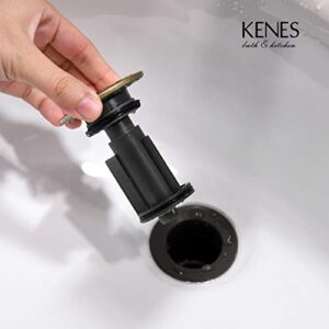 KENES Brushed Gold Pop Up Bathroom Sink Drain with Overflow, Bathroom Sink Drain Assembly with Strainer Pop Up Drain, Lavatory Vanity Vessel Sink Pop Up Drain Stopper