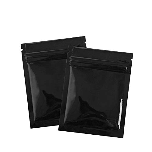 FTREGON Mylar Bags 100 Pack Smell Proof Bags Food Storage Bags- Resealable Mylar Bag Flat Ziplock Bag Double-Sided Color (Holographic Black, 3 * 4 Inch)