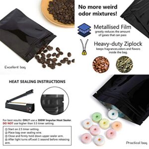 FTREGON Mylar Bags 100 Pack Smell Proof Bags Food Storage Bags- Resealable Mylar Bag Flat Ziplock Bag Double-Sided Color (Holographic Black, 3 * 4 Inch)