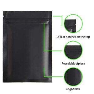 FTREGON Mylar Bags 100 Pack Smell Proof Bags Food Storage Bags- Resealable Mylar Bag Flat Ziplock Bag Double-Sided Color (Holographic Black, 3 * 4 Inch)