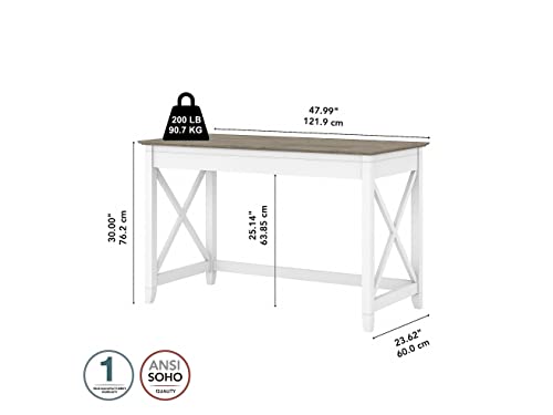 Bush Furniture Key West Writing Table for Home Office | Small Modern Farmhouse Desk, 48W, Pure White and Shiplap Gray