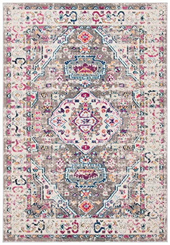 SAFAVIEH Madison Collection 3' x 5' Taupe / Ivory MAD468E Boho Chic Medallion Distressed Non-Shedding Living Room Bedroom Accent Rug