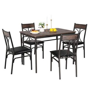 vecelo 5-piece indoor modern rectangular table kitchen, dinette, breakfast nook, dining set for 4, retro brown