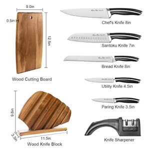 Harriet Knife Set - 7 Pieces Kitchen Knife Set with Cutting Board & Sharpener, High-Carbon Stainless Steel Knife Block Set, Chef Knife Set with Acacia Wood Knife Block