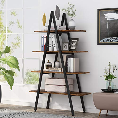 Tribesigns 4-Tier Bookshelf, A-Shaped Bookcase 4 Shelves Industrial Ladder Shelf Open Display Shelves Book Storage Organizer for Living Room, Home Office