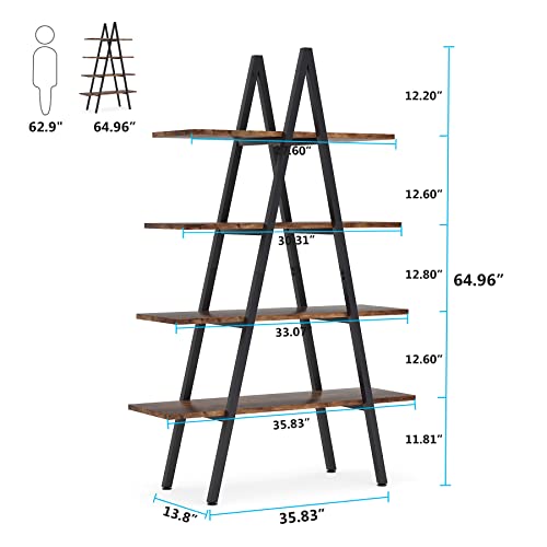 Tribesigns 4-Tier Bookshelf, A-Shaped Bookcase 4 Shelves Industrial Ladder Shelf Open Display Shelves Book Storage Organizer for Living Room, Home Office