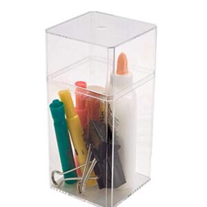 Pioneer Plastics 048C Clear Large Tall Rectangular Plastic Container, 3.75" W x 3.75" D x 8.25" H