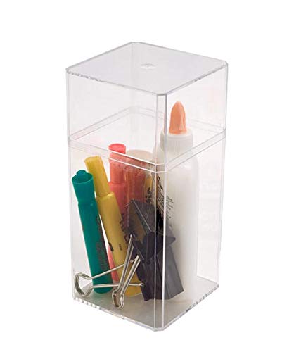 Pioneer Plastics 048C Clear Large Tall Rectangular Plastic Container, 3.75" W x 3.75" D x 8.25" H