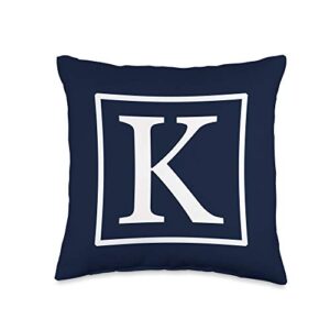 monogram gifts by designsanddesigns white english alphabet letter k monogram initial navy blue throw pillow, 16x16, multicolor