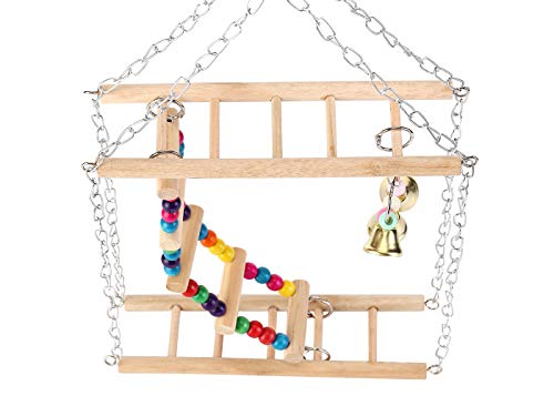 Filhome Hanging Bird Ladder Swing Bridge Toys, Parrot Playground Perch Stand Toy Bird Cage Accessories for Parakeets Cockatiels, Conures, Macaws, Finches