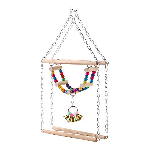 Filhome Hanging Bird Ladder Swing Bridge Toys, Parrot Playground Perch Stand Toy Bird Cage Accessories for Parakeets Cockatiels, Conures, Macaws, Finches