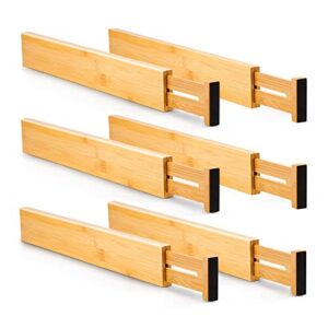 diosbles 6 pack bamboo drawer dividers, adjustable kitchen drawer divider, expandable drawer organizer kitchen utensils, spring loaded drawer organizers for clothing (2.36" high, 13.86"-18.9")