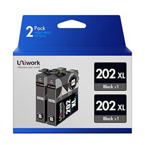 uniwork remanufactured 202xl ink cartridge replacement for epson 202 202xl t202xl t202 to use for workforce wf-2860 expression home xp-5100 printer (2 black)