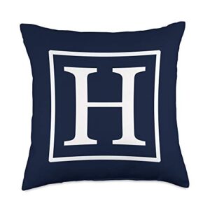 monogram gifts by designsanddesigns white english alphabet letter h monogram initial navy blue throw pillow, 18x18, multicolor