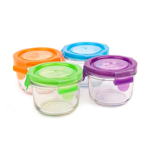 Wean Bowls Glass Food Storage Garden Pack - Pack of Four (4), 5.4 oz round containers Blue, Orange, Green, Grape