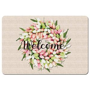 nuanchu flower welcome doormat 15.7 x 23.6 inch flower theme indoor outdoor welcome mat non slip welcome mat for spring easter door decor