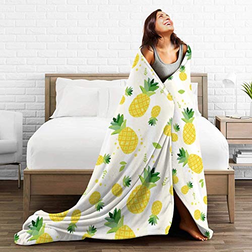 Pineapple Fruit Fleece Throw Blanket Cozy Soft Plush Blanket for Sofa Couch Bed - 50" X 40"