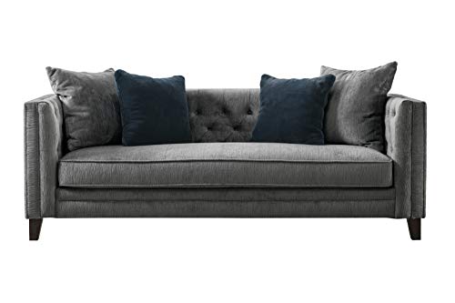 Acanva Luxury Tuxedo Velvet Tufted Track Arm Living Room Sofa, 85”W Couch, Grey