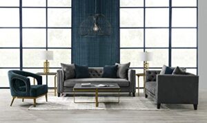 Acanva Luxury Tuxedo Velvet Tufted Track Arm Living Room Sofa, 85”W Couch, Grey