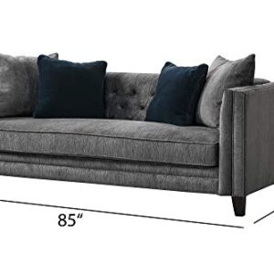 Acanva Luxury Tuxedo Velvet Tufted Track Arm Living Room Sofa, 85”W Couch, Grey