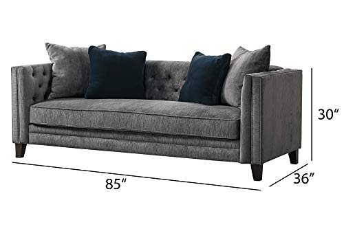 Acanva Luxury Tuxedo Velvet Tufted Track Arm Living Room Sofa, 85”W Couch, Grey