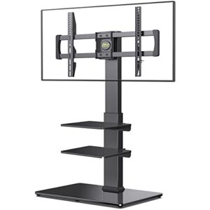 AM alphamount TV Stand with Mount for 37 40 43 49 50 55 60 65 70 75 Inch LCD LED TVs, Height Adjustable Swivel Universal Tall Floor TV Stand with Storage Shelves for Bedroom and Living Room