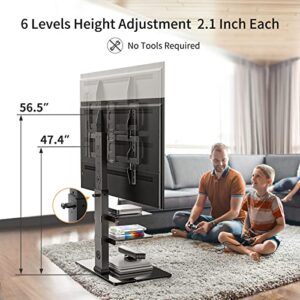 AM alphamount TV Stand with Mount for 37 40 43 49 50 55 60 65 70 75 Inch LCD LED TVs, Height Adjustable Swivel Universal Tall Floor TV Stand with Storage Shelves for Bedroom and Living Room