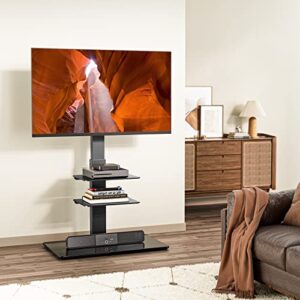 AM alphamount TV Stand with Mount for 37 40 43 49 50 55 60 65 70 75 Inch LCD LED TVs, Height Adjustable Swivel Universal Tall Floor TV Stand with Storage Shelves for Bedroom and Living Room