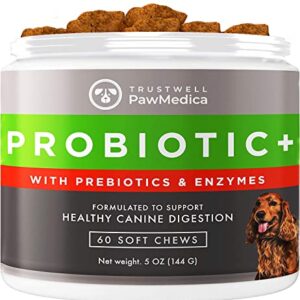 PawMedica Dog Probiotics and Digestive Enzymes, Probiotics for Dogs Made in USA, Pet Probiotic Chews for Dogs, Prebiotics & Probiotic Dog Digestive Support, Probiotic Treats - 60 Dog Probiotic Chews