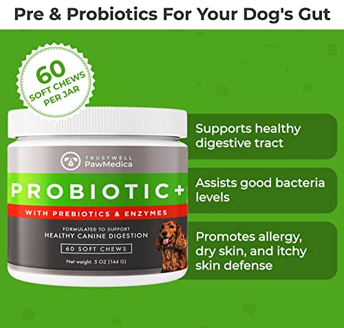 PawMedica Dog Probiotics and Digestive Enzymes, Probiotics for Dogs Made in USA, Pet Probiotic Chews for Dogs, Prebiotics & Probiotic Dog Digestive Support, Probiotic Treats - 60 Dog Probiotic Chews