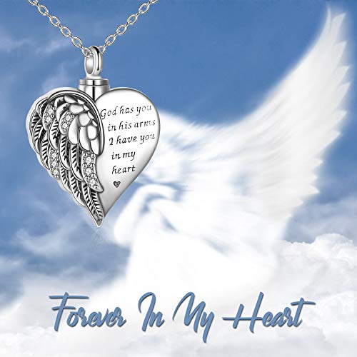 YFN Wings Urn Necklaces for Ashes Sterling Silver Guardian Angel Wings Urn Necklaces Heart Cremation Memory Jewelry for Women Men