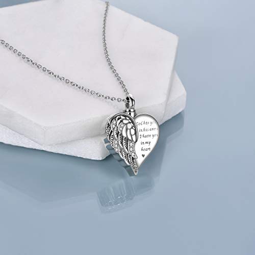 YFN Wings Urn Necklaces for Ashes Sterling Silver Guardian Angel Wings Urn Necklaces Heart Cremation Memory Jewelry for Women Men