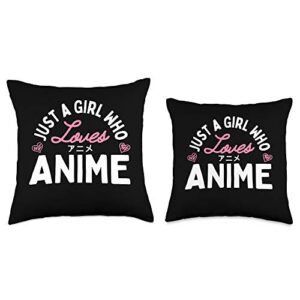 Otaku Lifestyle Threads Shirt Co. Just Loves Anime Merch Stuff Gifts for Teen Girls Throw Pillow, 16x16, Multicolor