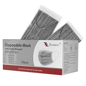 disposable face masks 3-ply individually wrapped for home, school, office and outdoors (50 pcs,gray)