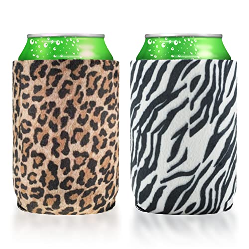 Casa-Eco Carol Velvet Neoprene Beer Soda Can Cooler Sleeves, Cold Beverages Bottle Insulated Cover for BBQ, Bachelor, Wedding Party (Cheetah, Zebra)