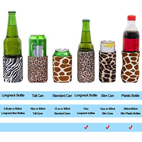 Casa-Eco Carol Velvet Neoprene Beer Soda Can Cooler Sleeves, Cold Beverages Bottle Insulated Cover for BBQ, Bachelor, Wedding Party (Cheetah, Zebra)