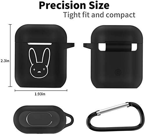 Stuput Compatible with Airpod 1/2 Case,Black Silicone Cover Cute Bunnies Rabbit Soft Protective Airpods Case with Keychain for Girls Kids Women Men