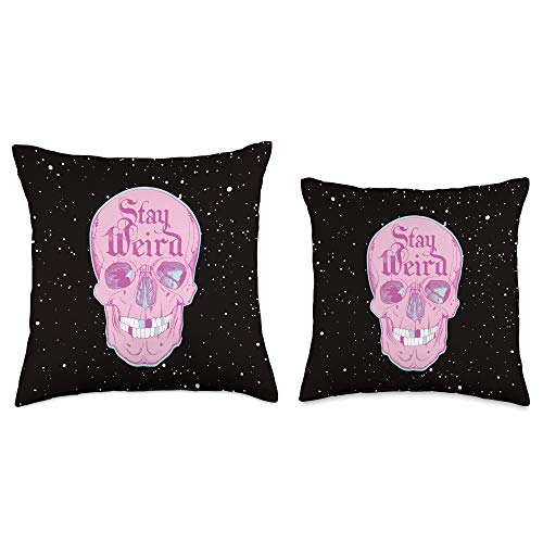 Pastel Goth Girl Tees by ADS Pastel Goth Girl, Stay Weird, Emo Pink Skull for Teens Throw Pillow, 18x18, Multicolor