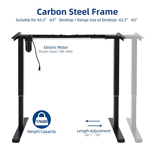 Thre'a Stand Up Desk Frame, Adjustable Standing Desk Base, Electric Standing Frame with Single Motor DIY Workstation with Memory Controller for Home and Office (Black)