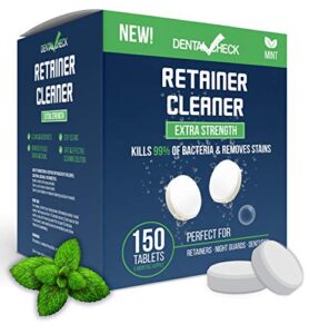 retainer and denture cleaner 150 tablets, 5 month supply cleaning tablets denture cleaners remove bad odors, plaque, stains from night guards, mouth guards, dental appliance