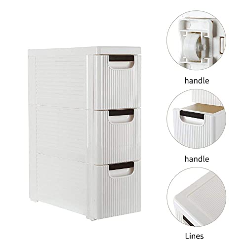 Storage Drawer Rolling Cart Organizer and Storage,Plastic Unit on Wheels Narrow Slim Bathroom Storage Cabinet Organizer (3-Tiers)