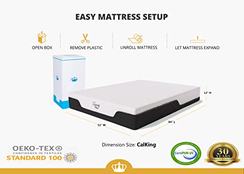 DynastyMattress Essential 12 Inch California King Size Cooling Gel Memory Foam Mattress Bed Firm