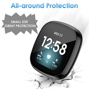 NANW Screen Protector Compatible with Fitbit Versa 3/Sense, Full Coverage Protective Bumpers with Tempered Glass, PC Sensitive Slim Touch Screen Covers for Versa 3 /Sense Smart Watch, Black