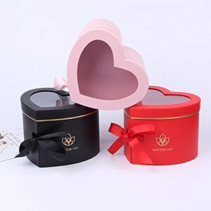 Heart-Shaped Paper Mache Boxes for Packaging, Luxury Flower Cardbord Boxes with Lids and Ribbons, Ideal for Crafting & Storage Accessories Cosmetics Jewelry Gifts Home (Black)