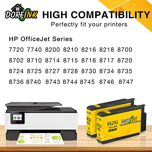 DOREINK Compatible 952 XL Yellow Ink Cartridge Replacements for HP 952 | 952XL Use with OfficeJet Pro 8710 8720 7740 8740 7720 8715 8702 Printer (2 Yellow)