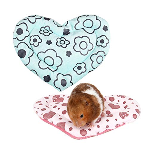 Guinea Pig Hamster Warm Bed House, 2 Pcs Small Animal Bed Hamster Winter Bed Warm Cushion Mini Pet Warm Sleep Mat Pad for Guinea Pig Hamster Mouse Squirrel Hedgehog Chinchilla Bunny Heart Shape