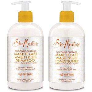 shea moisture shampoo and conditioner set, coconut custard make it last wash n’ go shampoo 13 ounce, coconut custard make it last wash n’ go conditioner 13 ounce