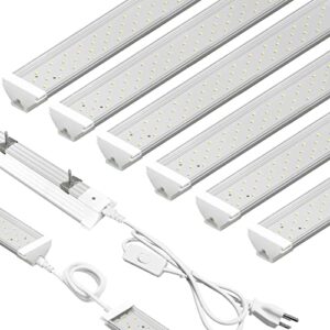 szhlux 6 pack led shop light 4ft 60w, 8700lm, linkable utility shop light 5000k daylight white ceiling light for garage, super bright integrated shop lights, garage light, under cabinet light